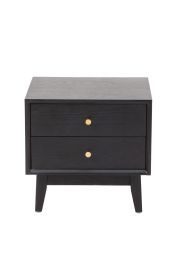 Bedside Table Black - Delta 2 Drawer Timber Cabinet - Brass Handles